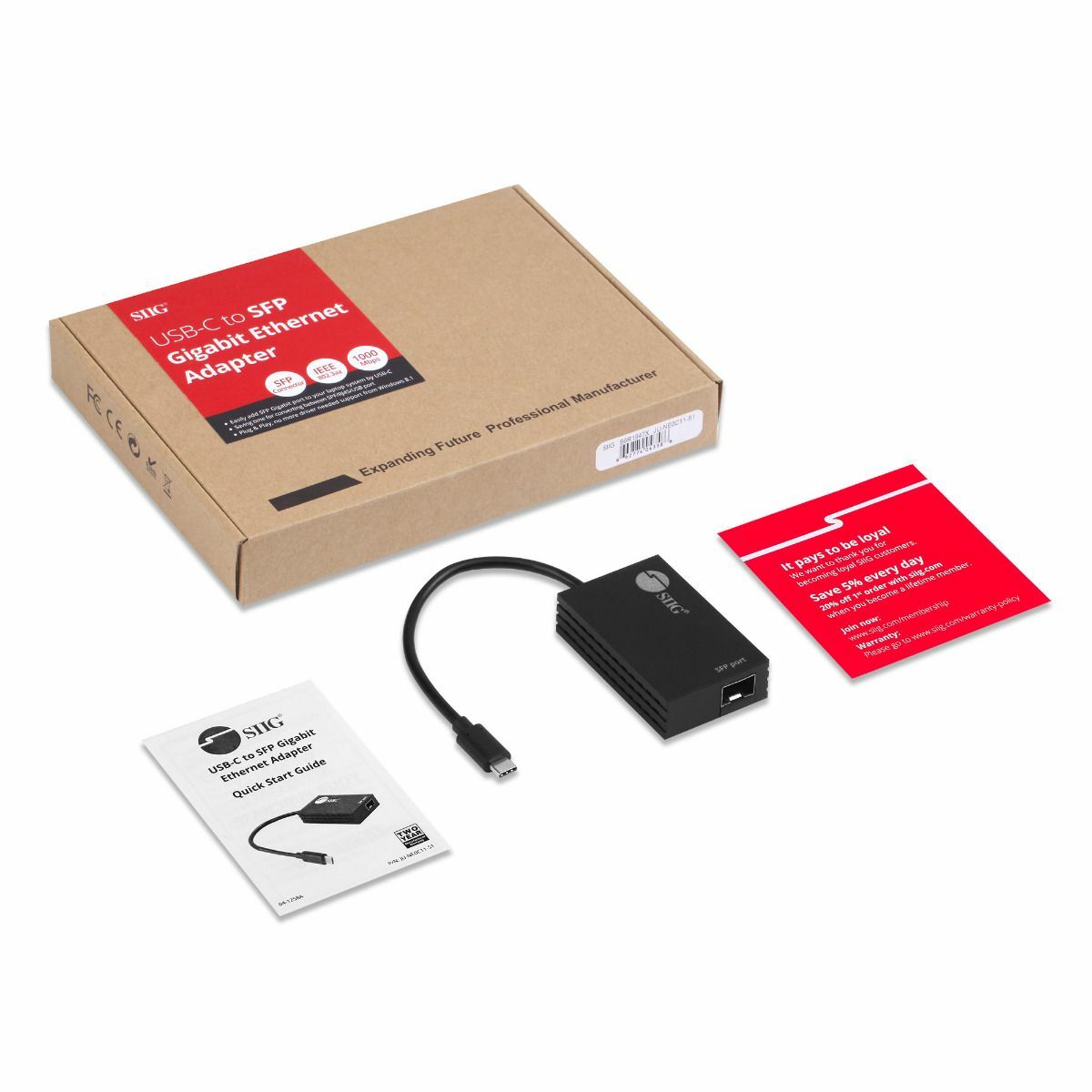 SIIG USB-C to SFP Fiber Optic Gigabit Ethernet Adapter - Open SFP ...