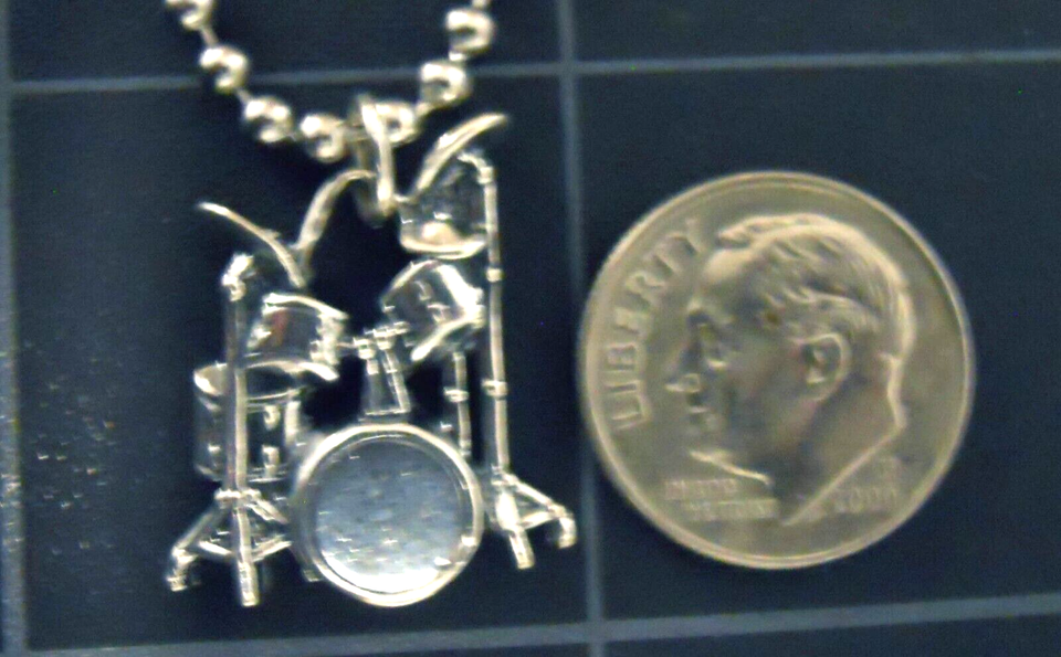 Drums Necklace Sterling Silver Kit Pendant New Vintage Drummer Ball ...