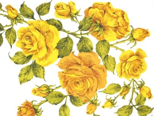 Yellow Tea Roses Vintage Print Tablecloth Flower Bouquet Garden Party ...