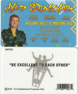 BILL and TED's Excellent Adventure BILL PRESTON card identification id ...