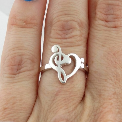 Treble Clef Bass Heart Ring - 925 Sterling Silver - Music Note Song ...