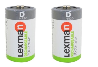 Lot De 2 Piles Rechargeable type D Hr20 3000 Mah Lexman BATTERIES ACCU ...