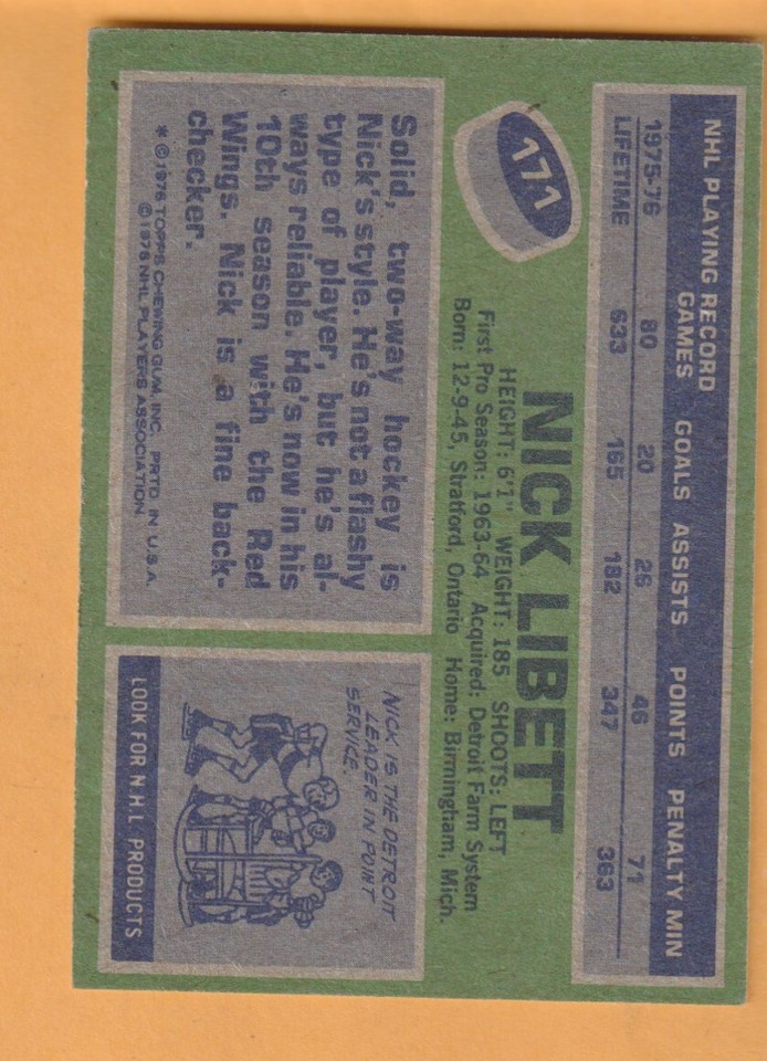 Nick Libett Detroit Red Wings 1976-77 Topps #171 | eBay