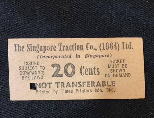 Old Singapore The Singapore Traction Co. (1964) Ltd. Bus Ticket 20 ...