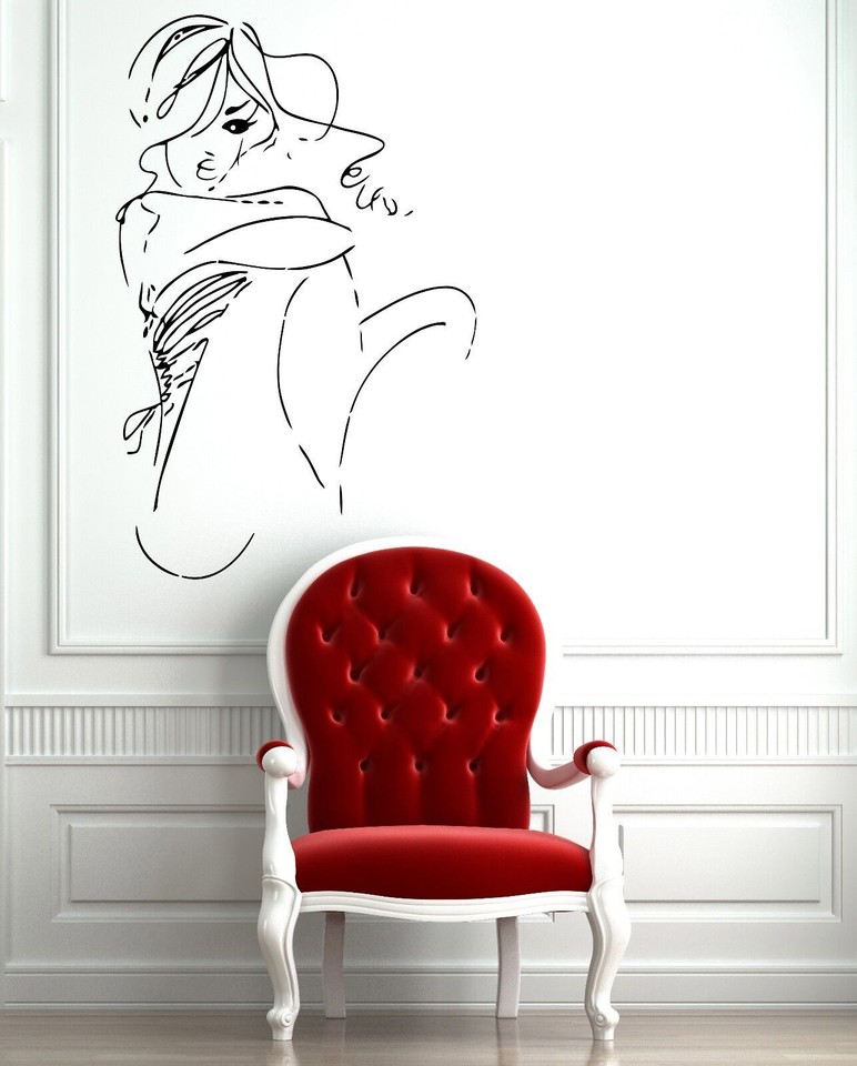 Wall Vinyl Sticker Decal Beautiful Girl Sketch Abstract Woman Art Decor ...