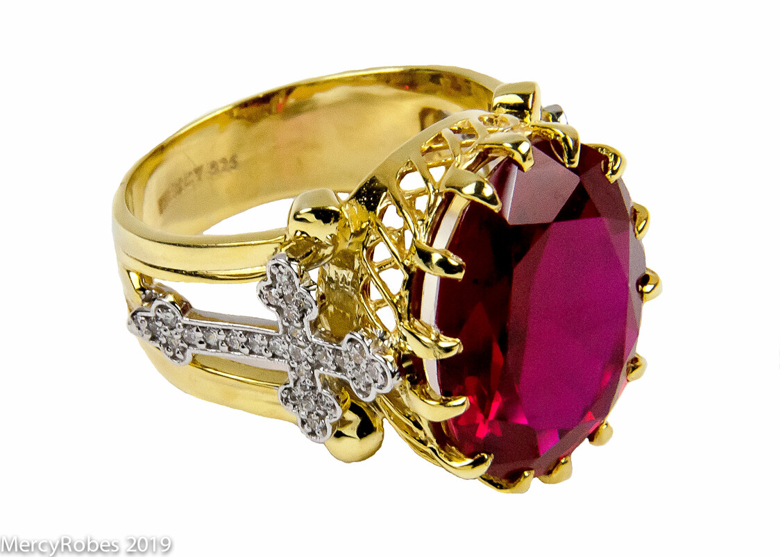 Women's Clergy Apostle Ring (MRG2030 G R) Red Ruby, Sterling Silver ...