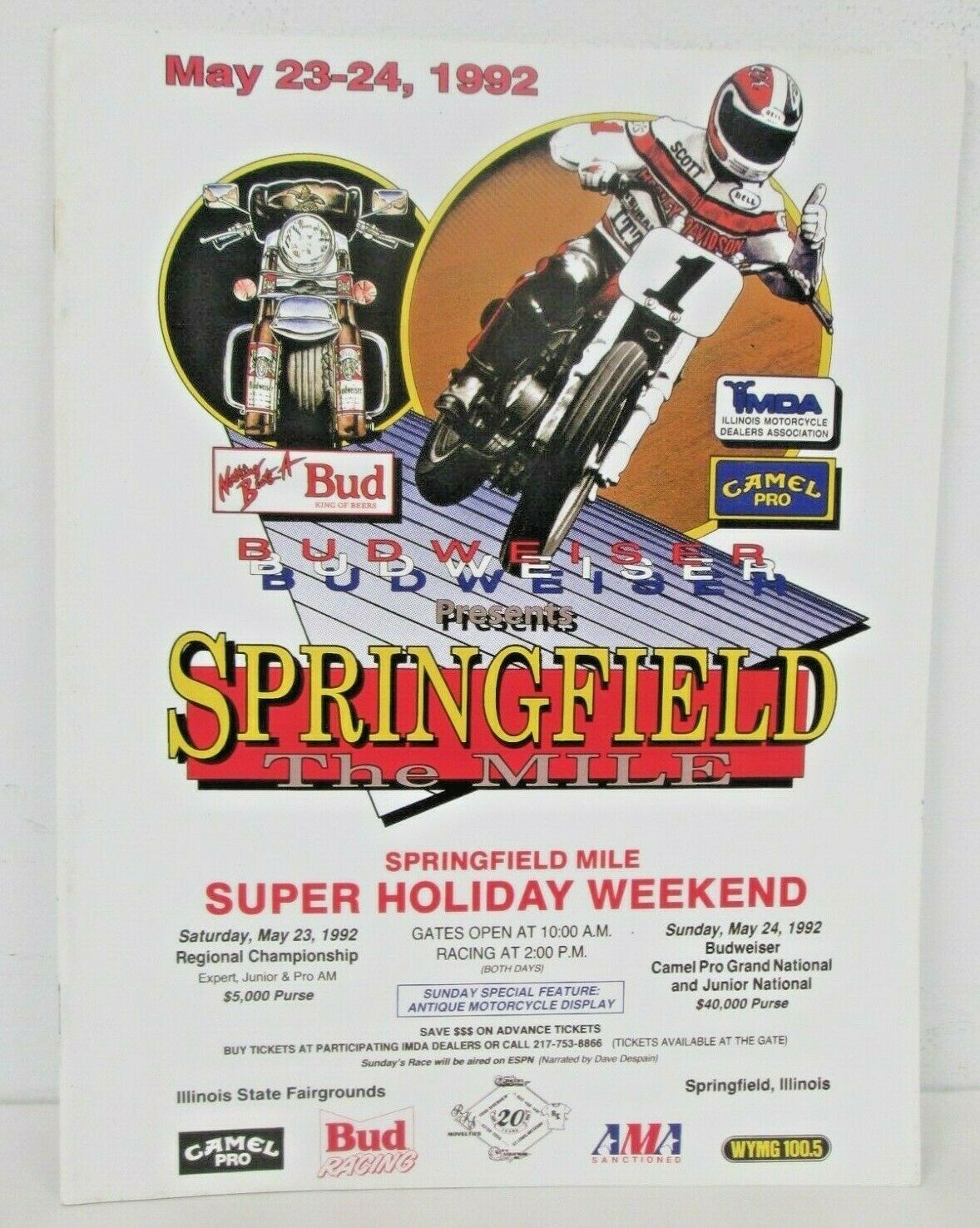 Vintage AMA Motorcycle Racing Program Springfield Mile Flat Track Race ...