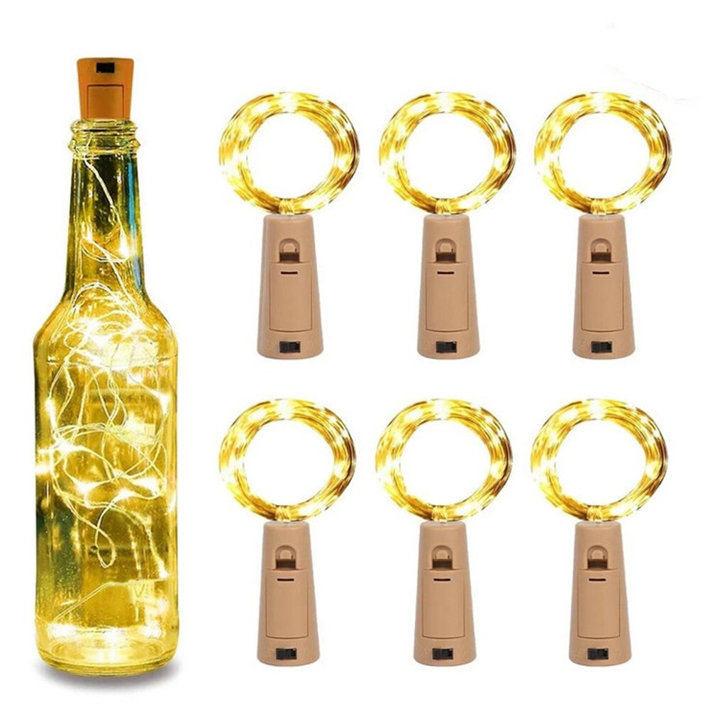6 Pcs/Set Bottle TOP String Lights 10-LED White Fairy Wine Cork Shaped ...