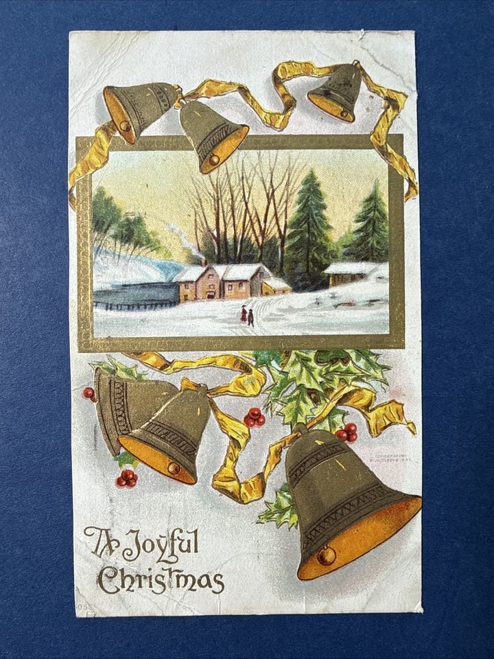 Beautiful 5 Christmas Antique Postcards. EMB. Gold. Scenes. Bells. PUBL ...