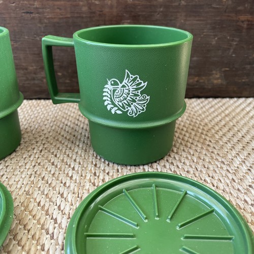 2 Vintage Tupperware Stackable Mugs with Lids Christmas Coffee Cups ...
