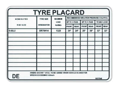 Decal Tyre Placard LH (L34 Engine)LX (A9X) - 9937548 | eBay