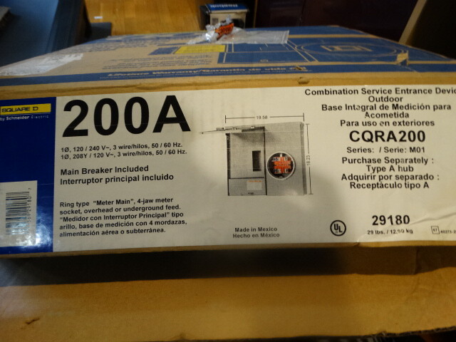Square D 200 Amp Ring-Type Meter Socket with Main Breaker New In Box ...