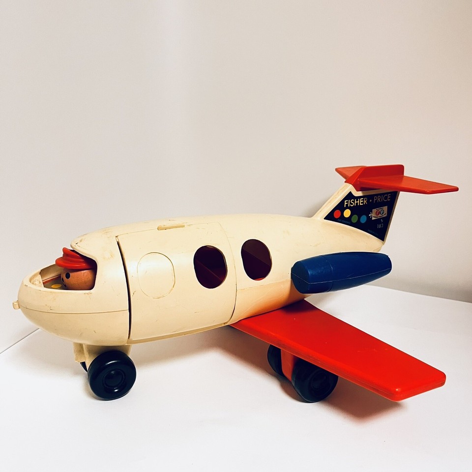 ⭐️ Vintage Fisher Price PULL Jet Airplane 1970 #183 Little People With ...