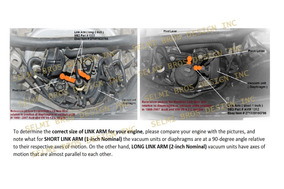X2 for AUDI VW 4.2L INTAKE ACTUATOR LINK ARM SHORT 1" 077198327A ...