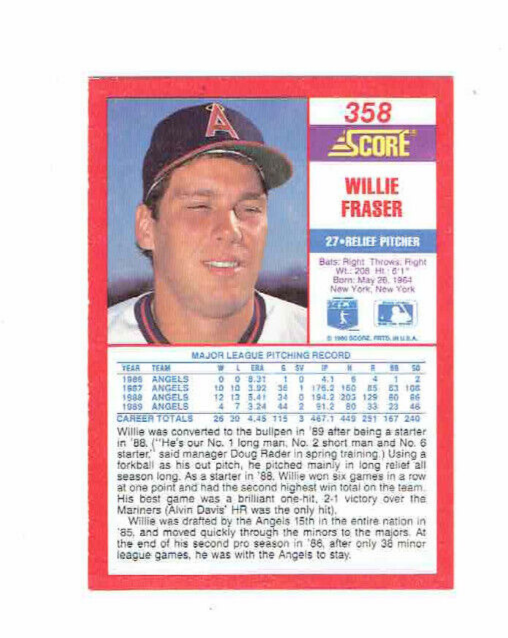 Willie Fraser Angels #27 RP #358 Score 1990 Baseball Card | eBay