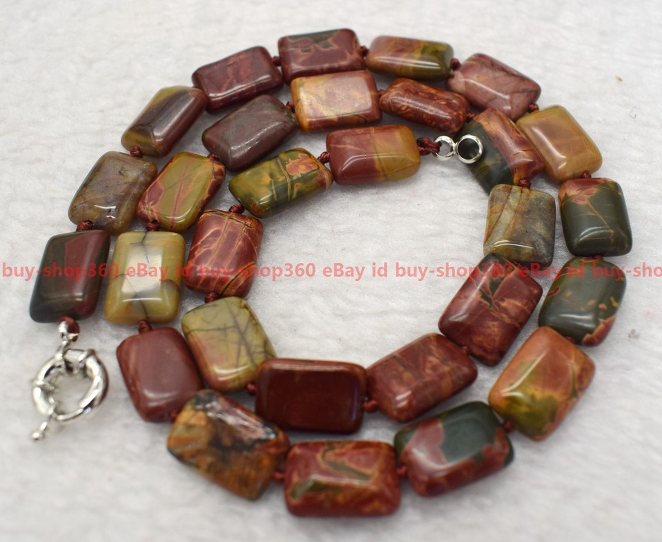 AAA Natural 10x14mm Rectangle Picasso Jasper Gemstone Beads Necklace 18 ...