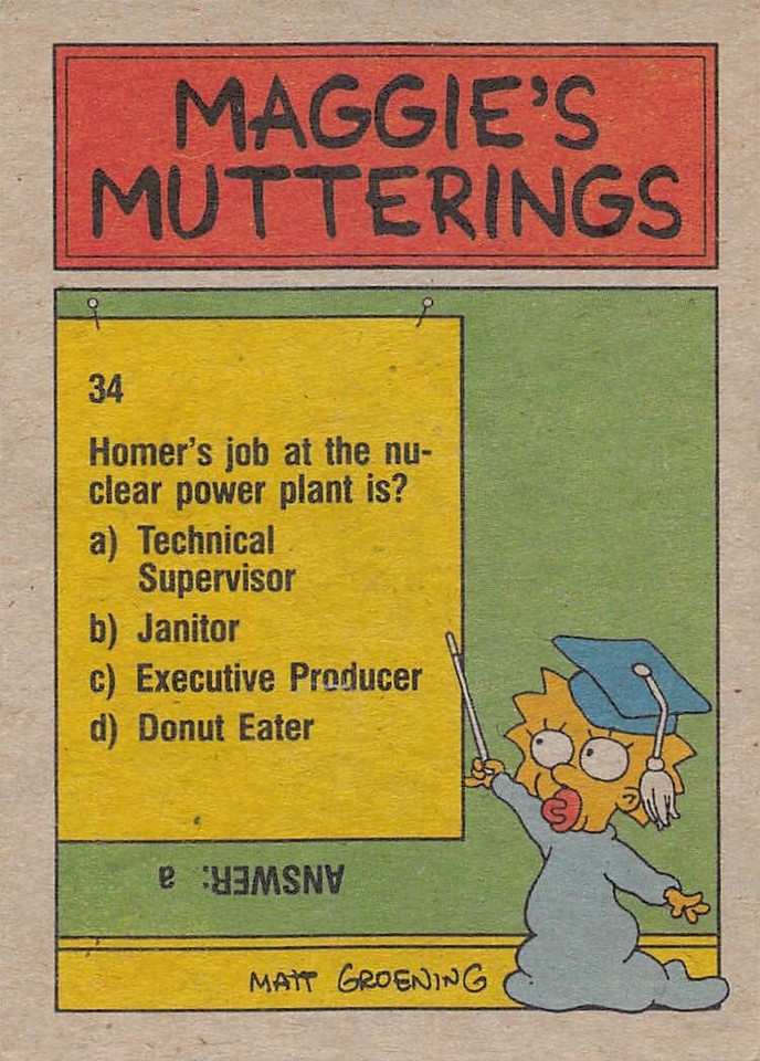 1990 The Simpsons Trading card TOPPS #42 Maggie's Mutterings | eBay
