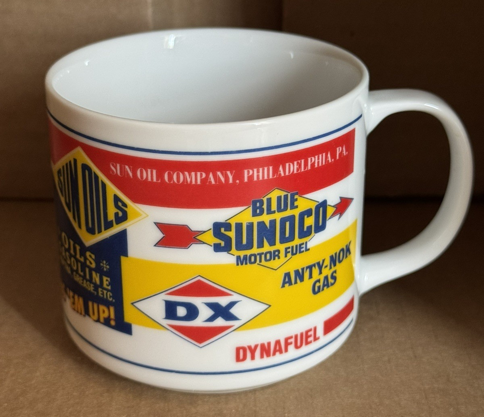 Vintage Sunoco Blue Motor Oil DX Gas Station Coffee Mug Cup Advertising ...