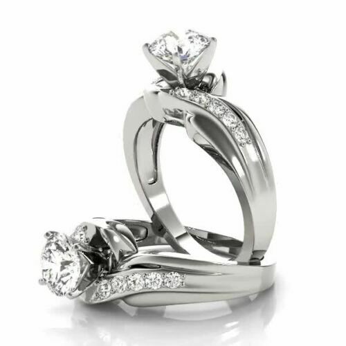 Round Cut 1.25 Ct Simulated Diamond Proposal Ring Solid 14K White Gold ...