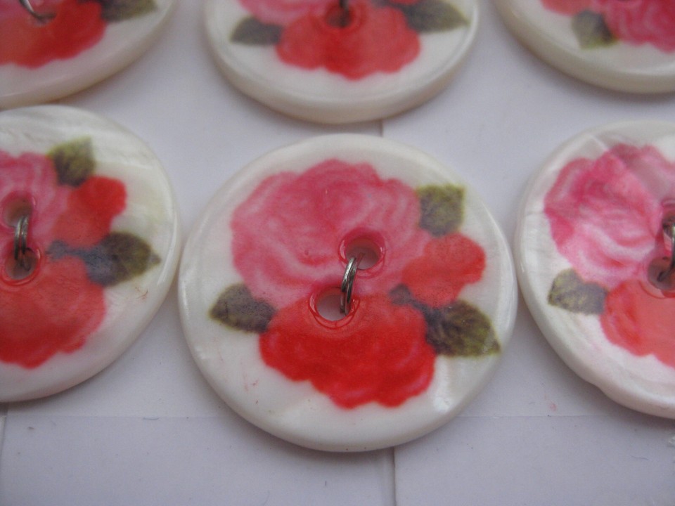 25mm Large Gorgeous Iridescent Shell Pink Red Roses Floral Sewing ...