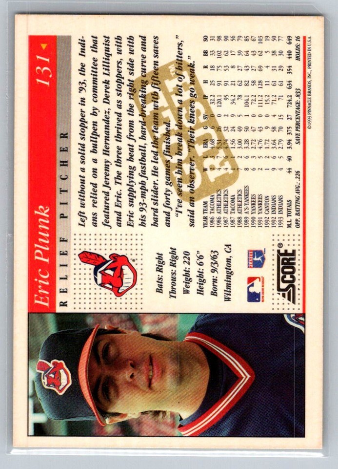 💎1994 Score Baseball Gold Rush #131 Eric Plunk - Cleveland Indians💎 | eBay