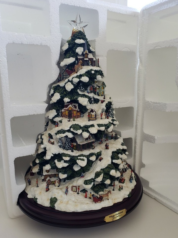 2004 Thomas Kinkade "Village Christmas" Illuminated Tree 15" - Bradford ...