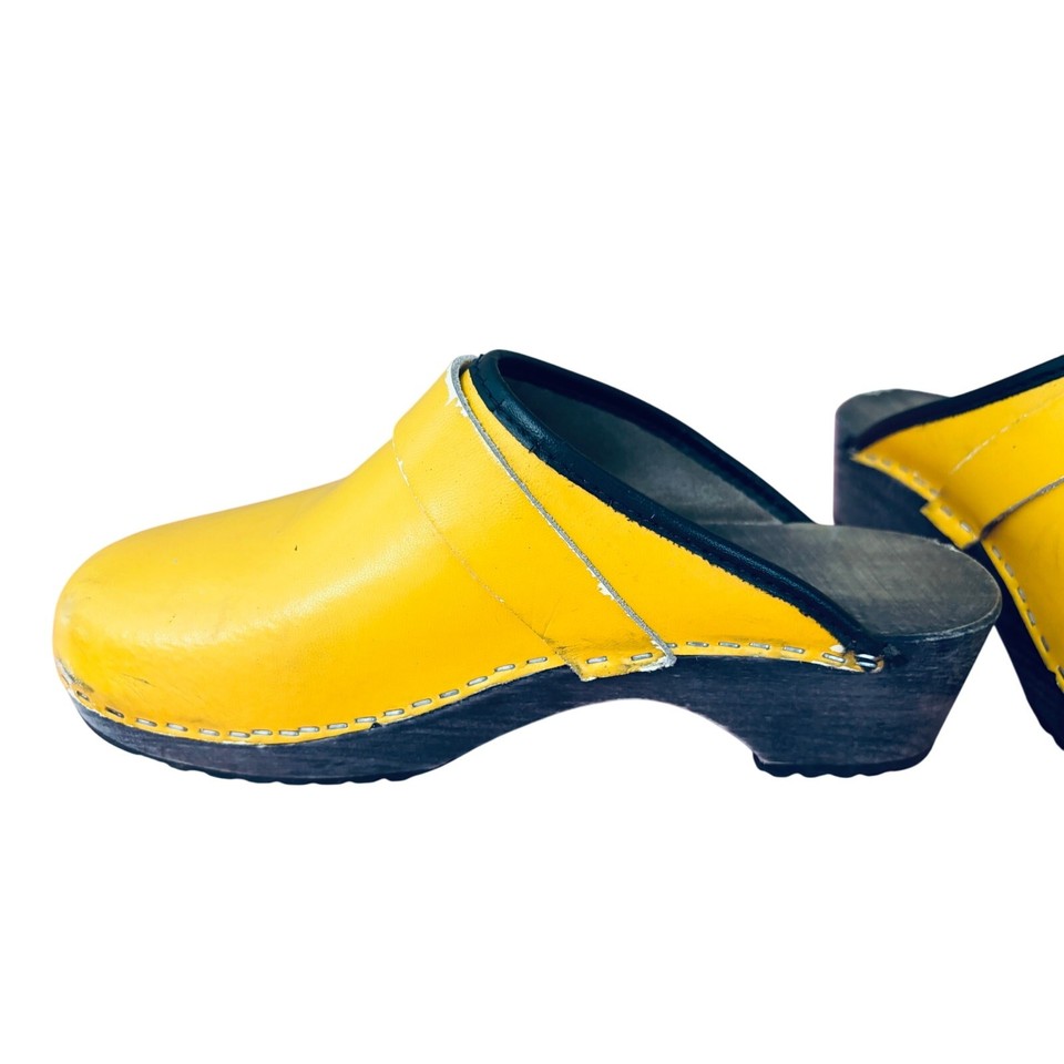 Jena – Yellow Leather Wooden Swedish Clogs Size 39 US 8-8.5 | eBay