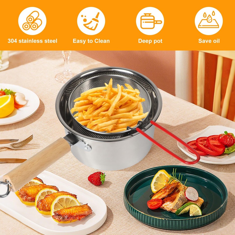 2500Ml Steel Pour Fry Pot Deep Frying Pot with Basket and Lid Cooking ...