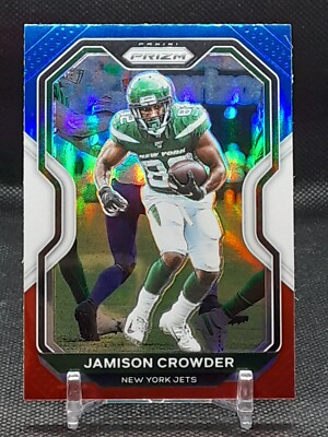 JAMISON CROWDER 2021 PRIZM RED WHITE & BLUE PRIZM JETS DUKE BLUE DEVILS ...