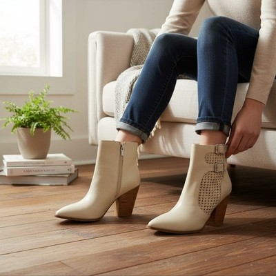 Steve Madden LEATHER Modern Buckle Weaved Western Boots Bootie 10 M ...