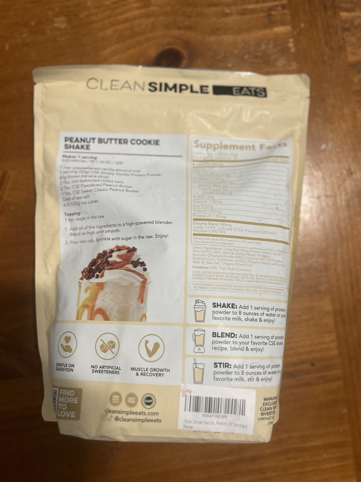 Clean Simple Eats Vanilla Whey Protein Powder 20 Grams Protein 30 ...