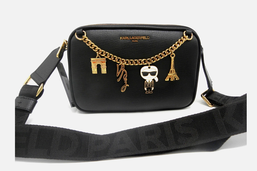 NWT Karl Lagerfeld Paris Crossbody Camera Bag Black With Gold Chain ...