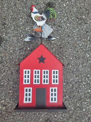 Red Barn with Rooster on top 24" Farm, Metal Barn | eBay