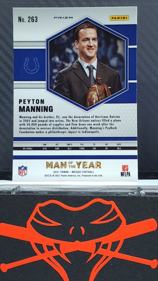 Peyton Manning 2021 Mosaic YELLOW REACTIVE PRIZM SP MAN OF THE YEAR ...