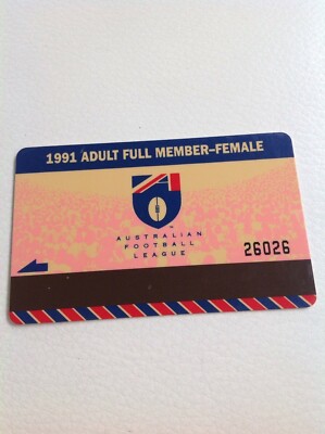 1991 AFL Football Adult Full Member - Female Membership Card | eBay ...