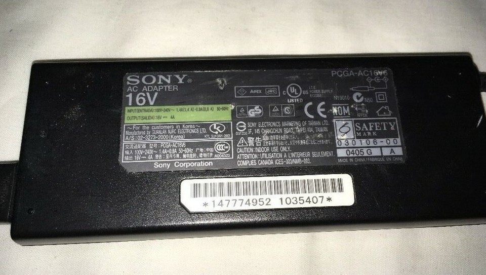 Genuine Original OEM SONY 16V 4A AC Power Adapter Charger PCGA-AC16V6 ...