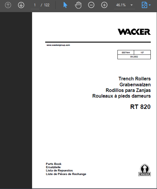WACKER NEUSON RT820 TRENCH ROLLER OPERATORS SERVICE PARTS MANUAL PDF ...
