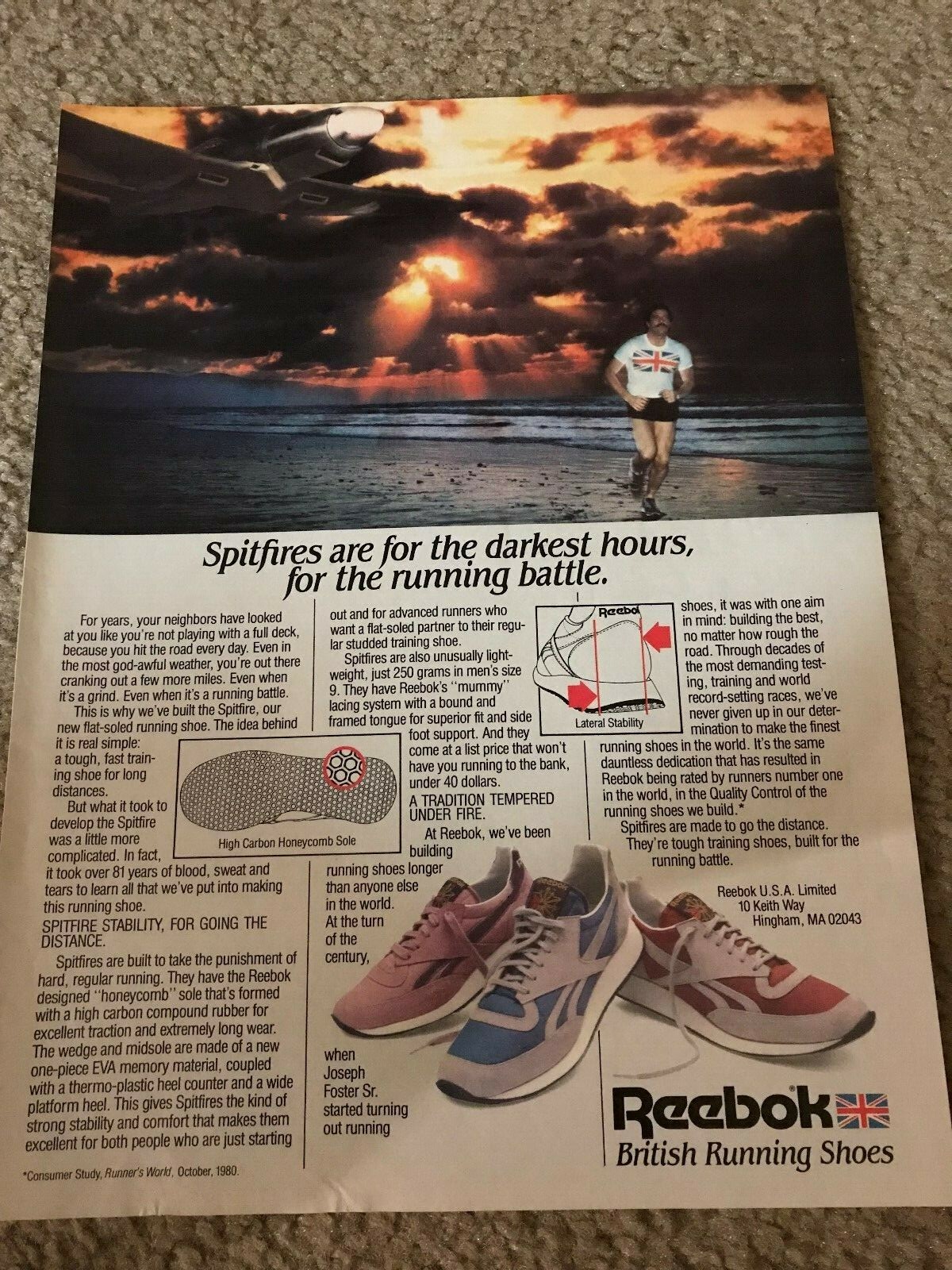 Vintage 1981 REEBOK SPITFIRE Running Shoes Poster Print Ad 1980s RARE ...
