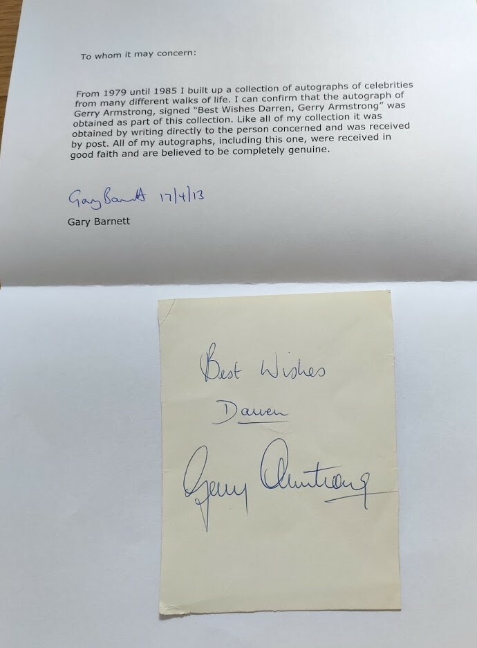GERRY ARMSTRONG footballer Genuine Autograph on 5" x 3.5" card ...