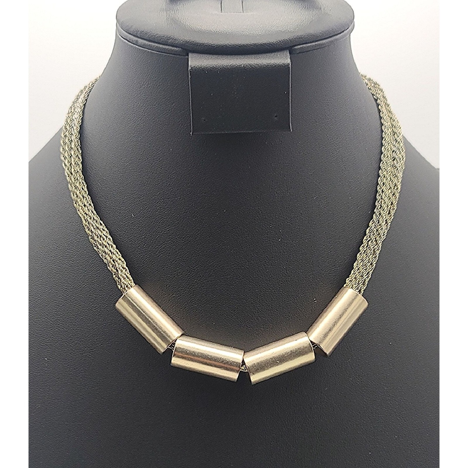 Chain and Tube Collar Necklace Gold tone 8 Rope Chains 4 Tubes WO0714 ...