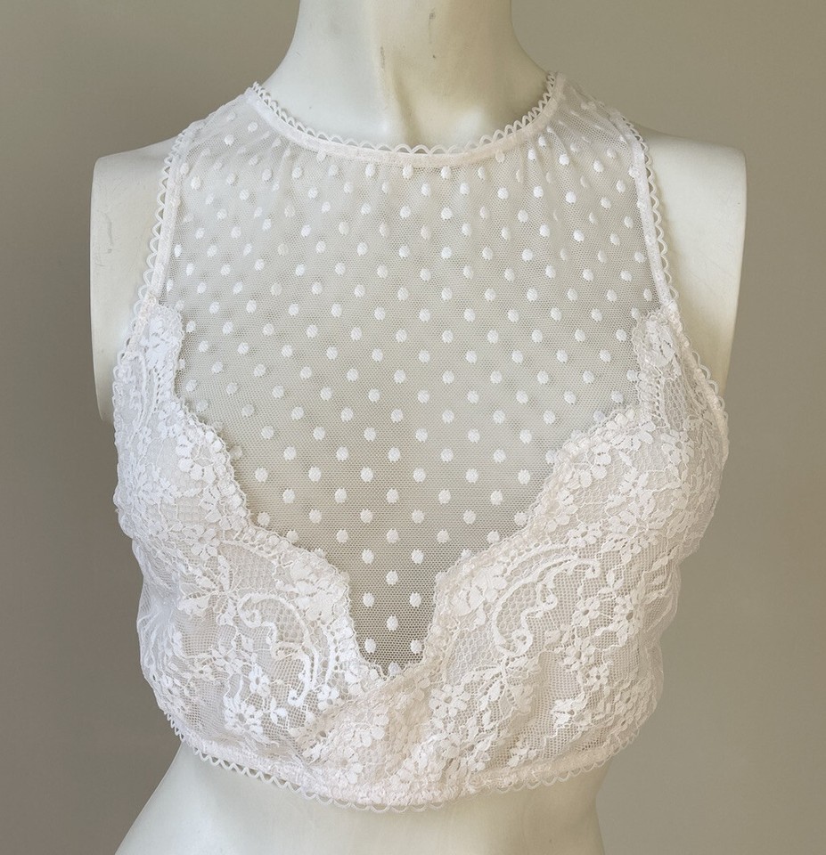 Vintage Victoria’s Secret White Lace Crop Top Sexy Lingerie Racer Back ...