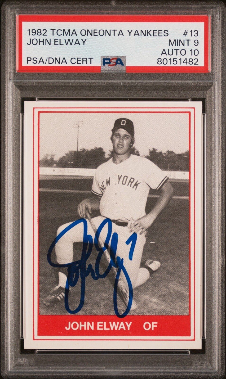1982 TMCA John Elway Signed Oneonta Yankees Rookie Card #13 PSA 9 Auto ...