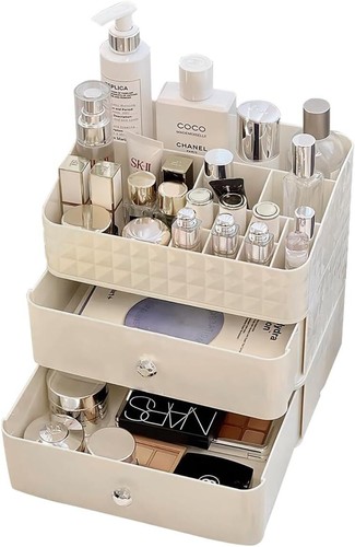 jioko Makeup Organizer with Drawer, Stackable Cosmetic Storage 3 tier ...
