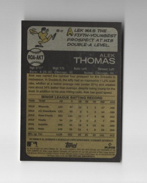 ALEK THOMAS AUTO 2022 TOPPS HERITAGE BASEBALL RED /73 AUTOGRAPH ARIZONA ...