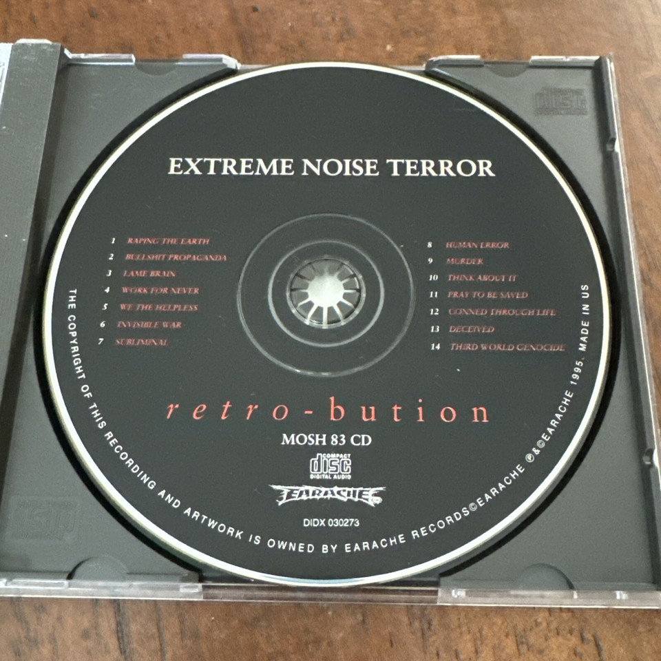 Extreme Noise Terror Retro-Bution CD 1995 Earache Rare OG Grindcore ...