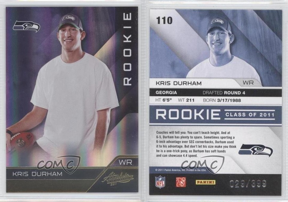 2011 Panini Absolute Memorabilia Rookie 29/399 Kris Durham #110 Rookie ...