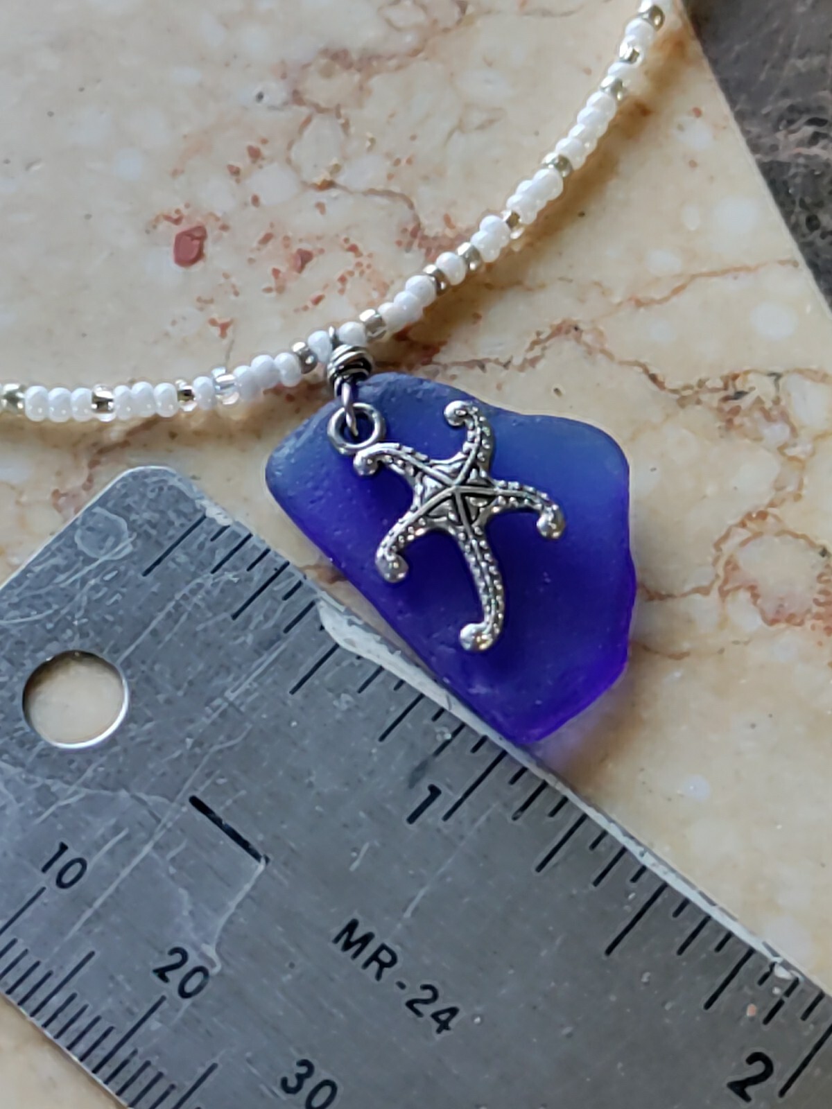 Cobalt Blue Genuine Sea Glass Necklace Aloha Hawaiian Starfish Charm ...
