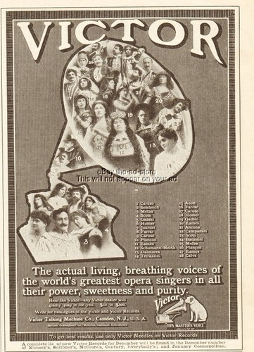 1908 RCA Victor Talking Machine 28 Opera Singers Victrola Phonograph ...