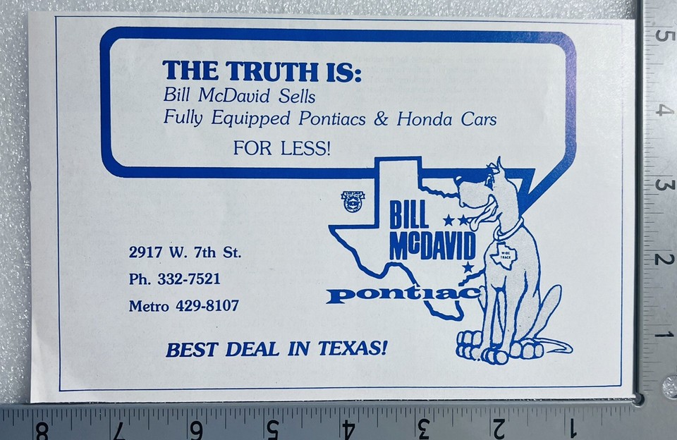 Bill McDavid Pontiac Graphic Advertisement Print Ad Rodeo 1981 Car ...