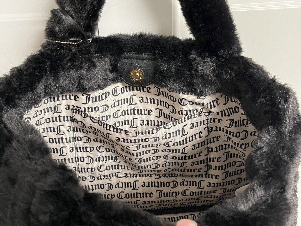 Juicy Couture ~ Faux Fur ~ Furry 16"x 12" Tote Bag Purse BLACK!! New W ...
